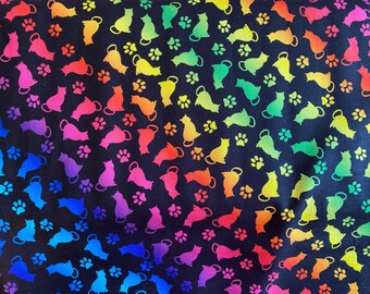 Jewel Tone Cat Fabric Time Spent With Cats is Never Wasted - Etsy