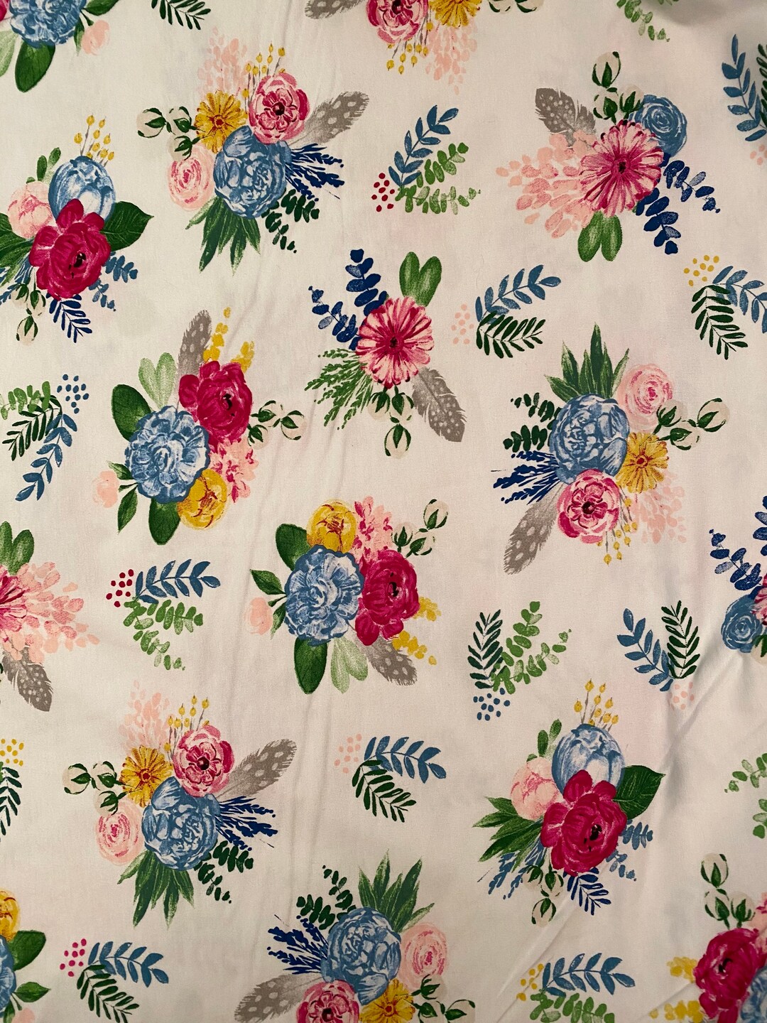 Floral Knit Fabric, Fat Quarter or by the Yard, Floral Fabric, White ...