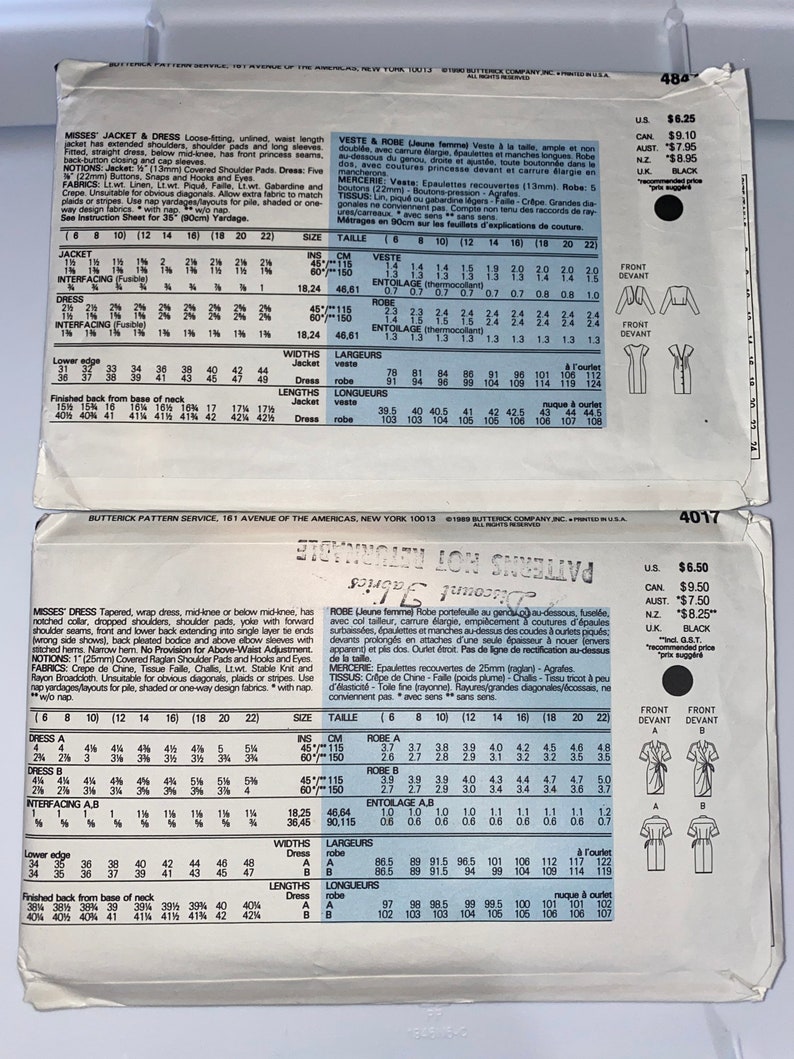 Butterick Uncut Sewing Patterns, *you Pick* 4017, 4683, 4847, 5369 ...