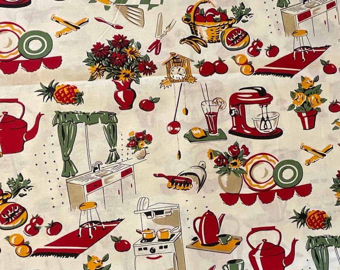 Fifties Kitchen Cotton Fabric, Fat Quarter, by the Yard, Quilting ...