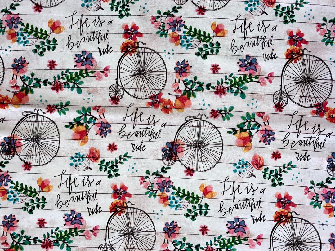 Bike Fabric, Fat Quarter, by the Yard, White Fabric, Quilting Fabric ...