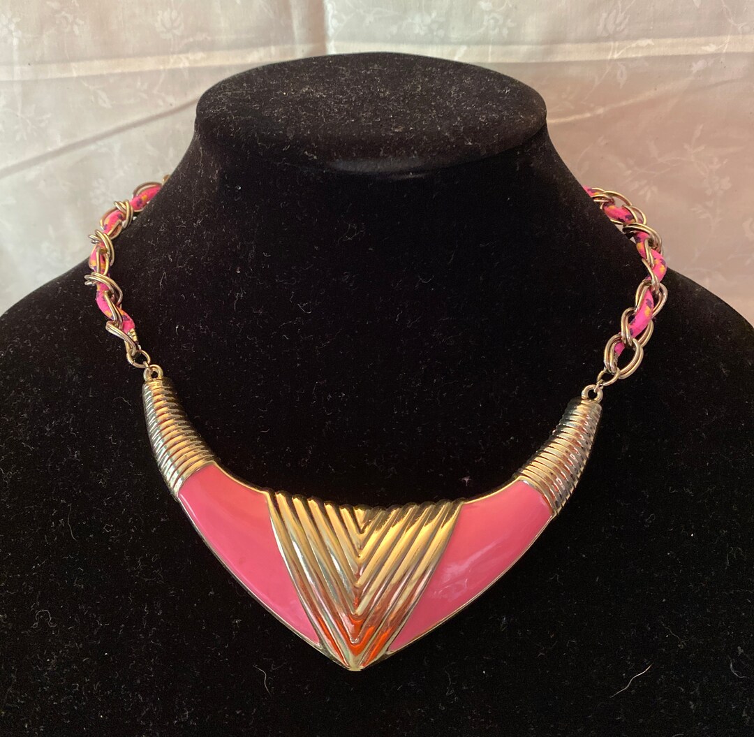 Statement Pink Chocker, Statement Necklace, Gold Tone Necklace, Gifts ...