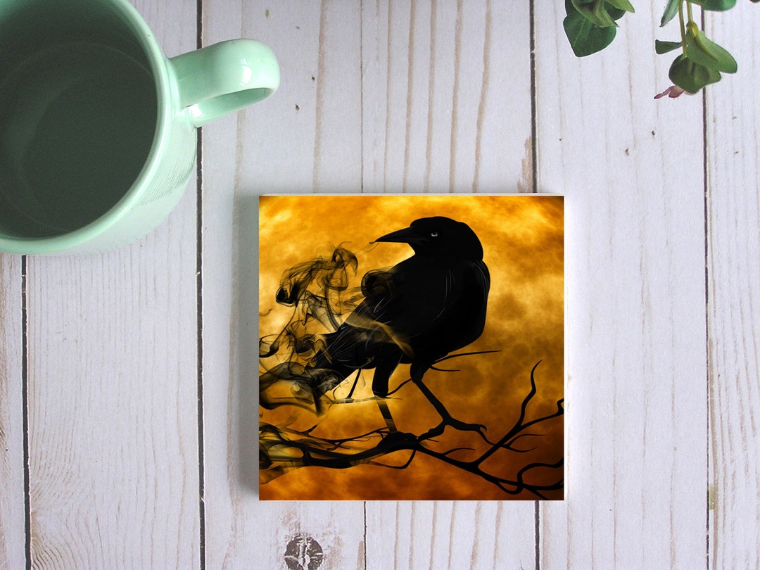 Black Crow Raven Stone Coasters,sandstone Coasters for Edgar Allan Poe Fans,moon Goth Coaster ...