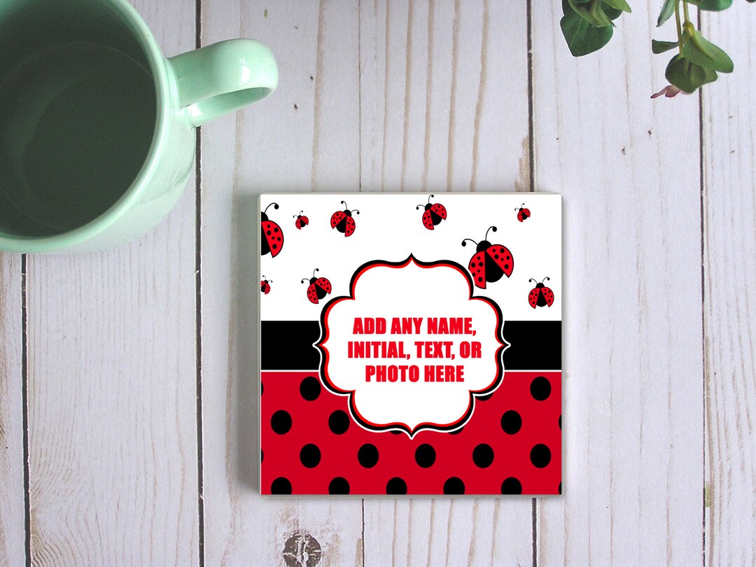 Lady Bug Name Initial Coasters,custom Ladybug Coaster With Polka Dots ...