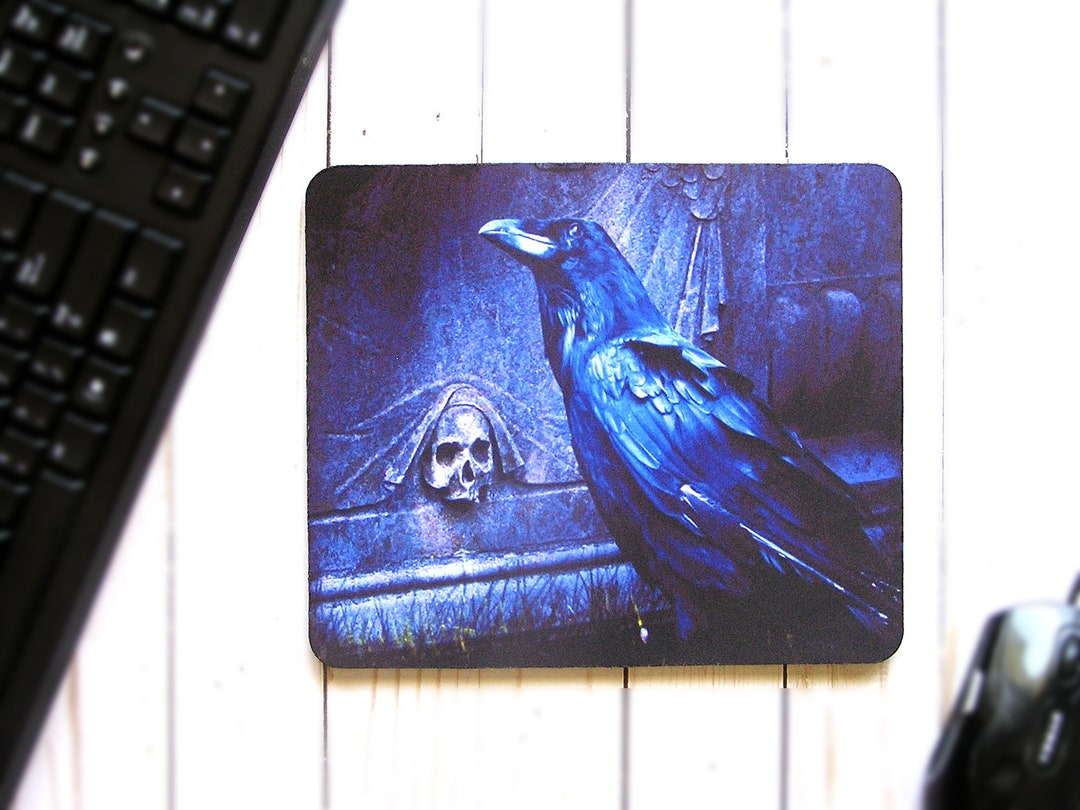 Dark Art Mouse Pads With Black Raven Crow Skull,horror Decor Mousepad ...