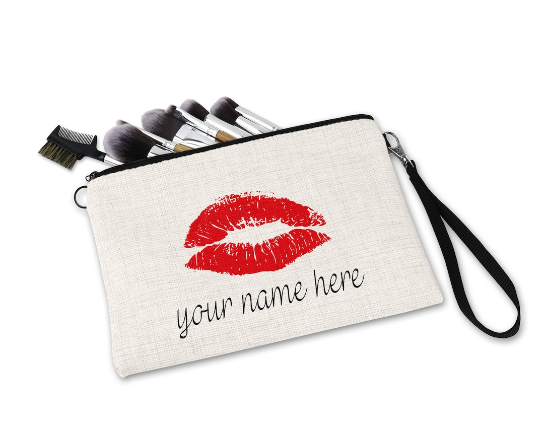 Lip Makeup Bag With Custom Name,personalized Cosmetic Bag With Lips ...