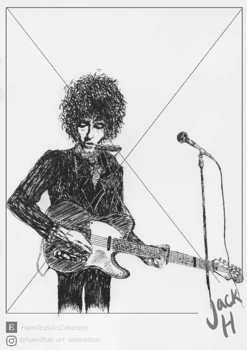 Impresión de dibujo de tinta original de Bob Dylan - Etsy España