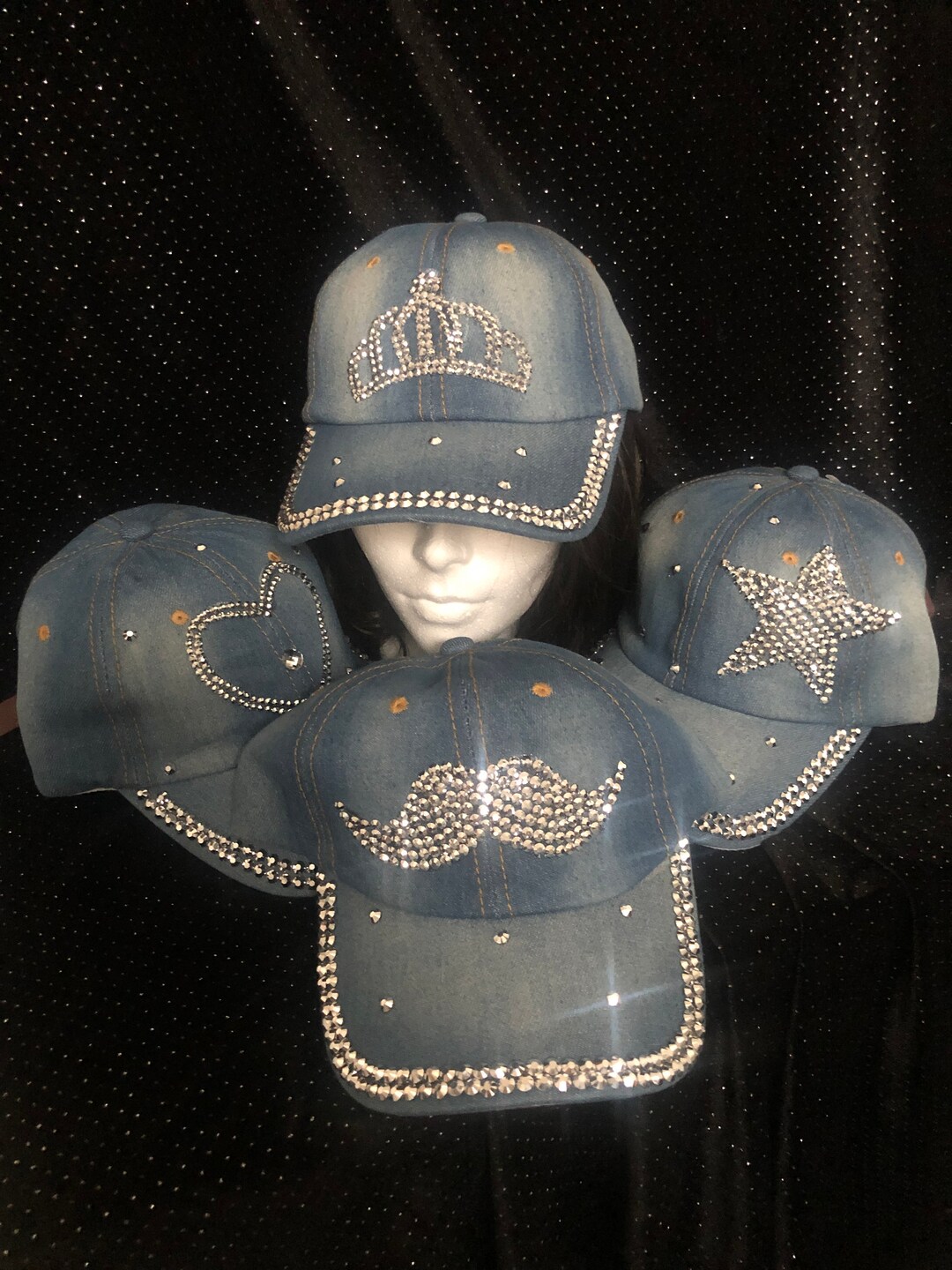 Denim Ball Caps With Sequins - Handmade - Etsy