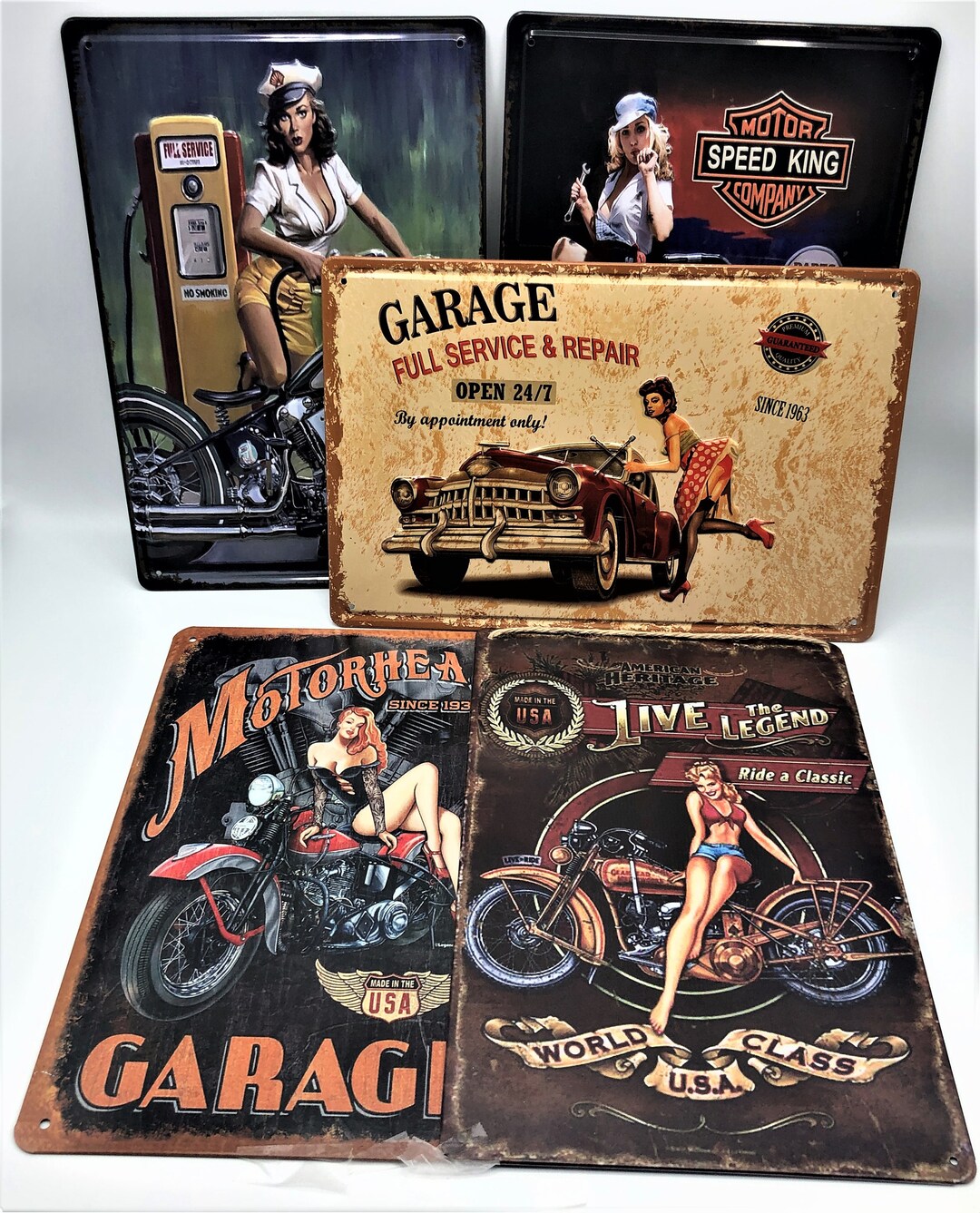 Biker Babes Fabulous 3D Pin Ups Antique Look Advertising Signs Repro ...