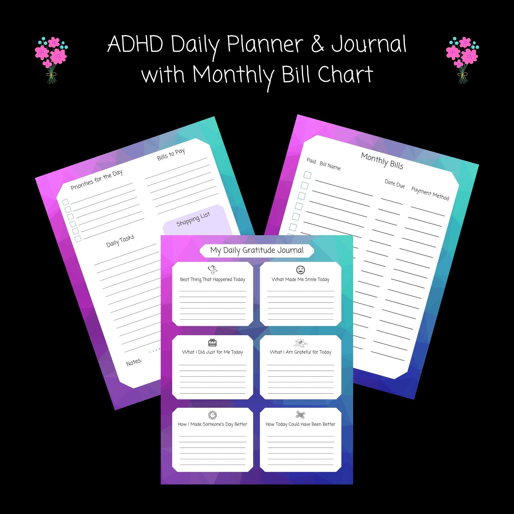 ADHD Daily Planner and Journal With Monthly Bill Checklist | Adult ADHD ...