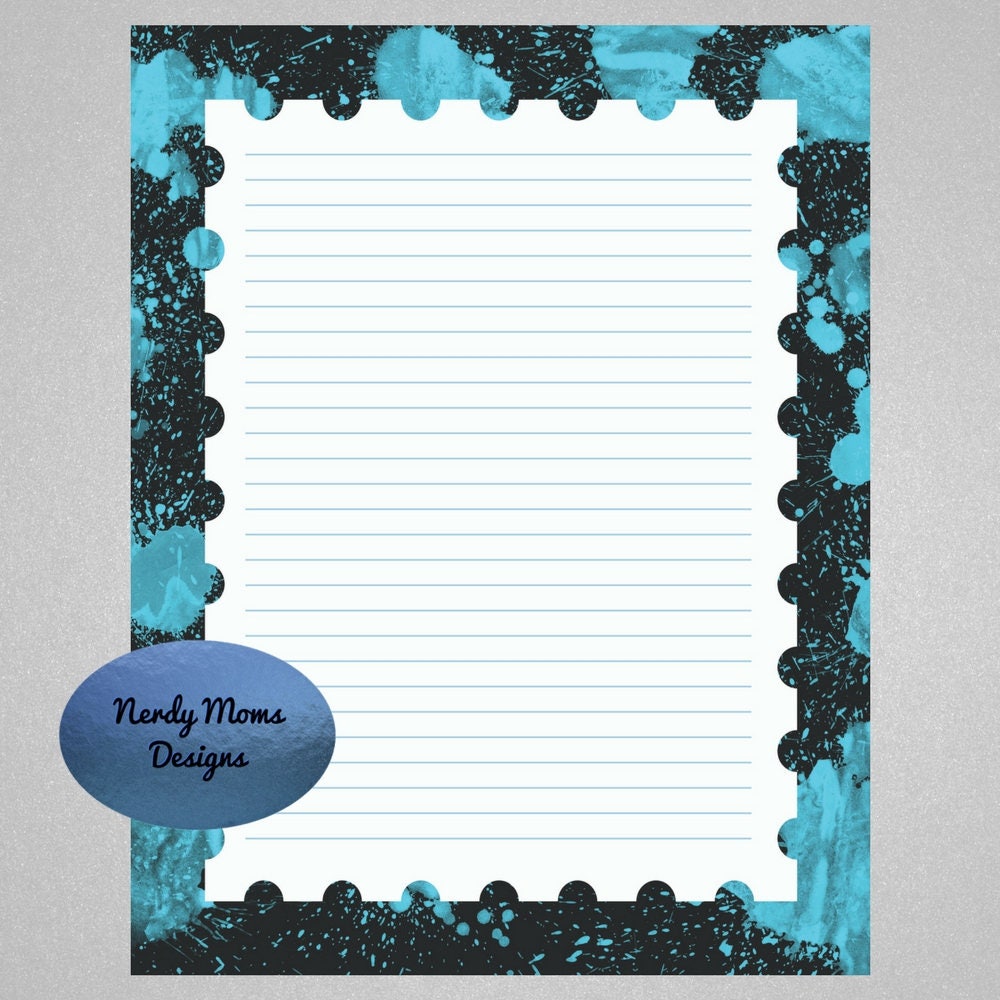 Blue Paint Splatter Stationery Bundle | Printable Stationery | Letter ...