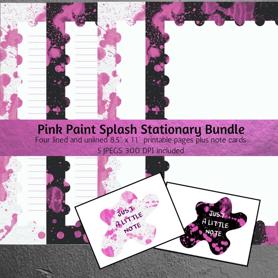 Pink Paint Splash Stationery Bundle | Printable Stationery | Letter ...