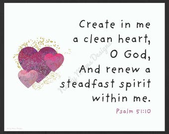 Psalm 51:10, Printable Bible Verse, Scripture, Christian Wall Art ...