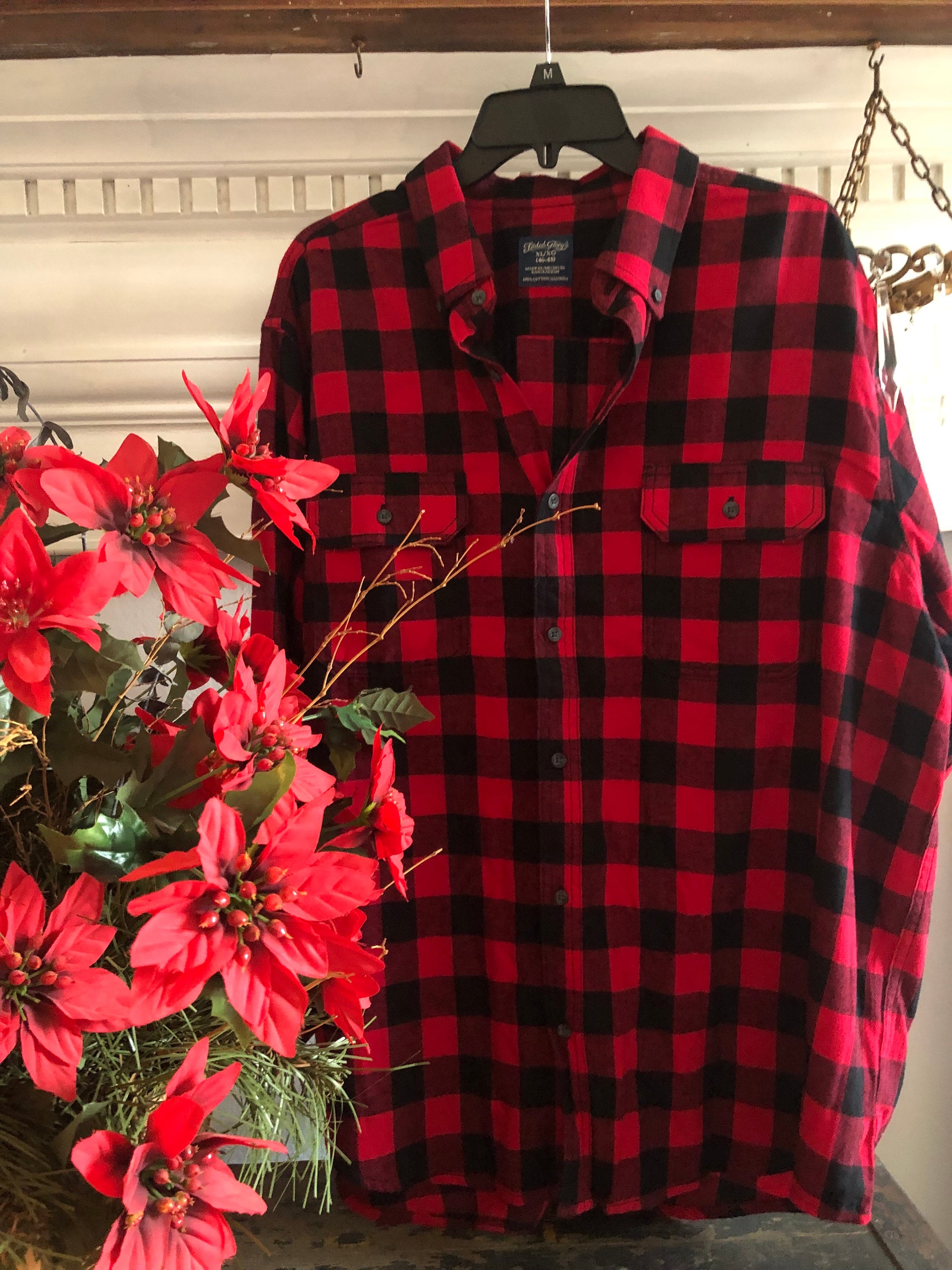 XL Holiday Flannel Shirt Mens COTTON Red Check Christmas Flannel NEW - Etsy