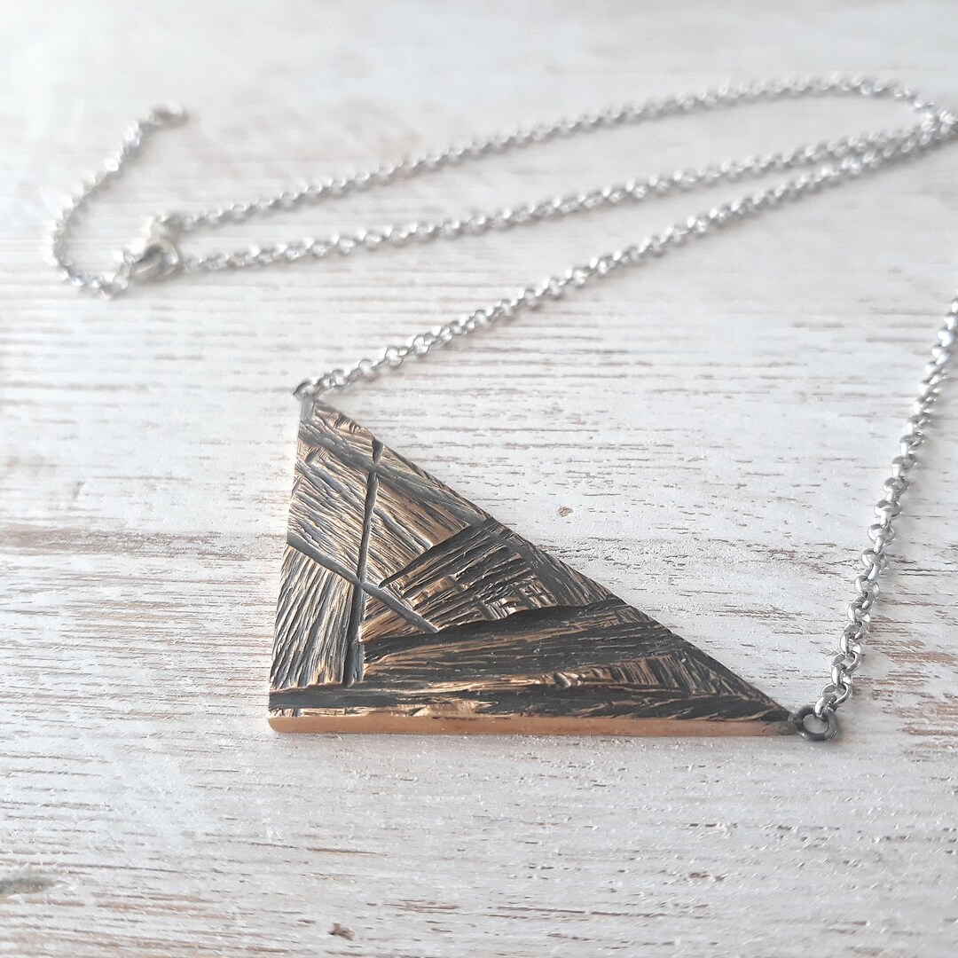 Triangle Necklace With Silver Rolo Chain and Bronze Triangle Pendant ...