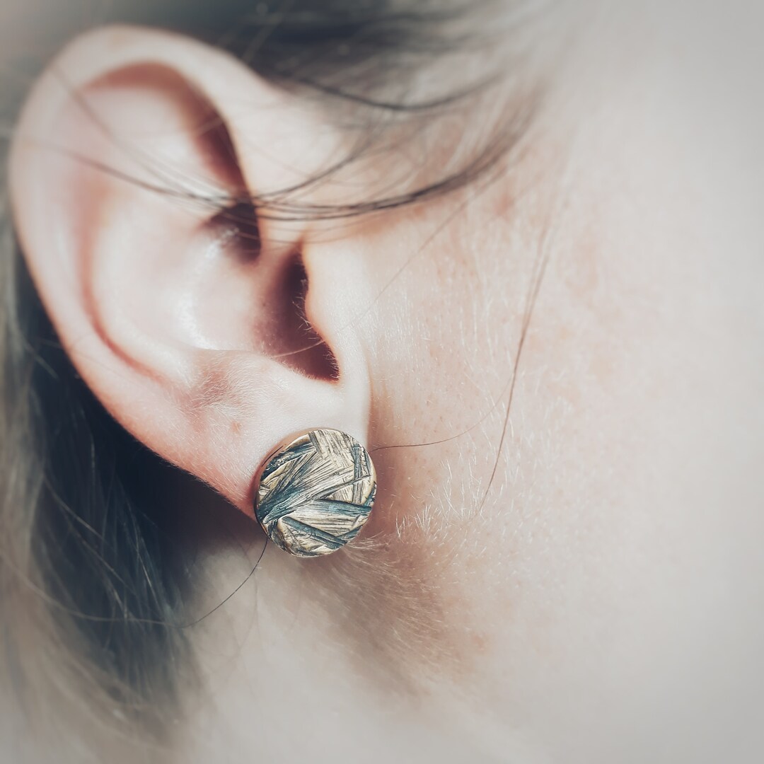 Round bronze stud earrings with silver push back, stud earrings ...