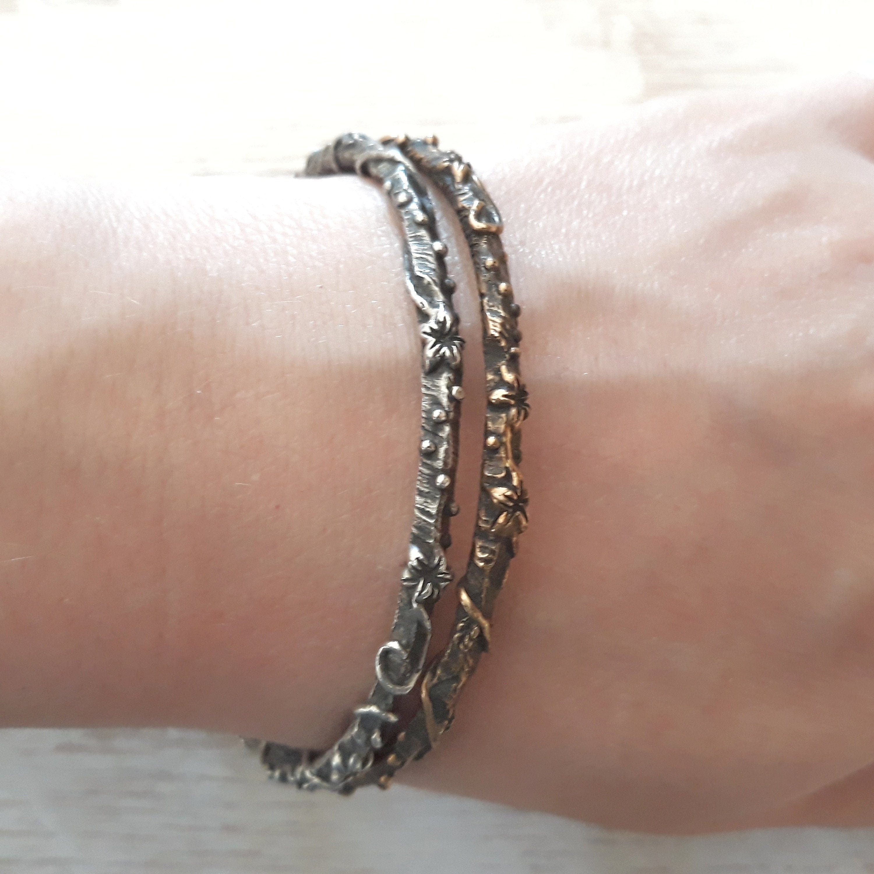 Rigid Floral and Overlapping Bracelets in Silver and Bronze, Bangle ...