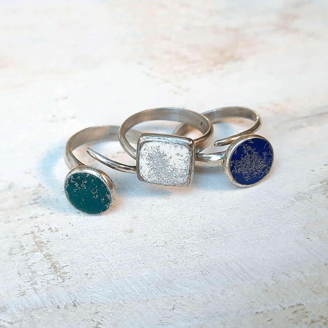 Enameled Stackable and Adjustable Silver Rings, Minimalist Geometric ...