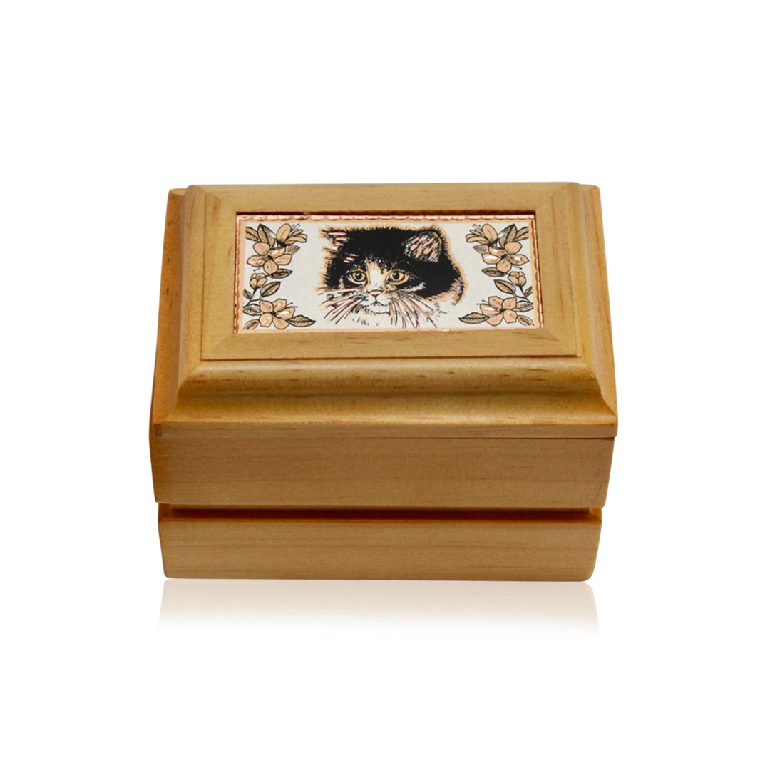 Black Cat Gift Box Furry Decor Pet Art Handcrafted Wooden Trinket ...