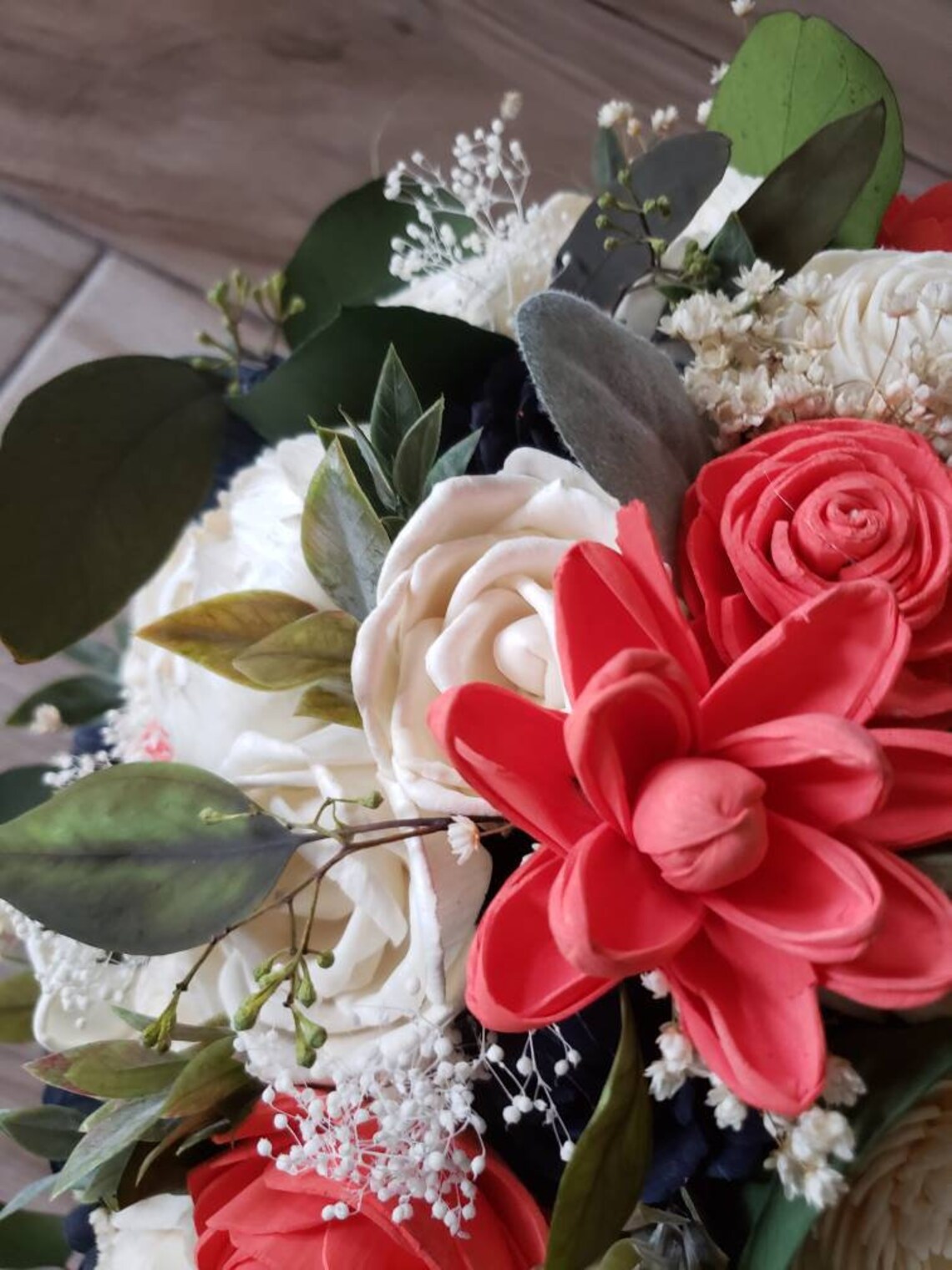 Coral and Navy Blue Cascading Bouquet, Sola Wood Flowers - Etsy