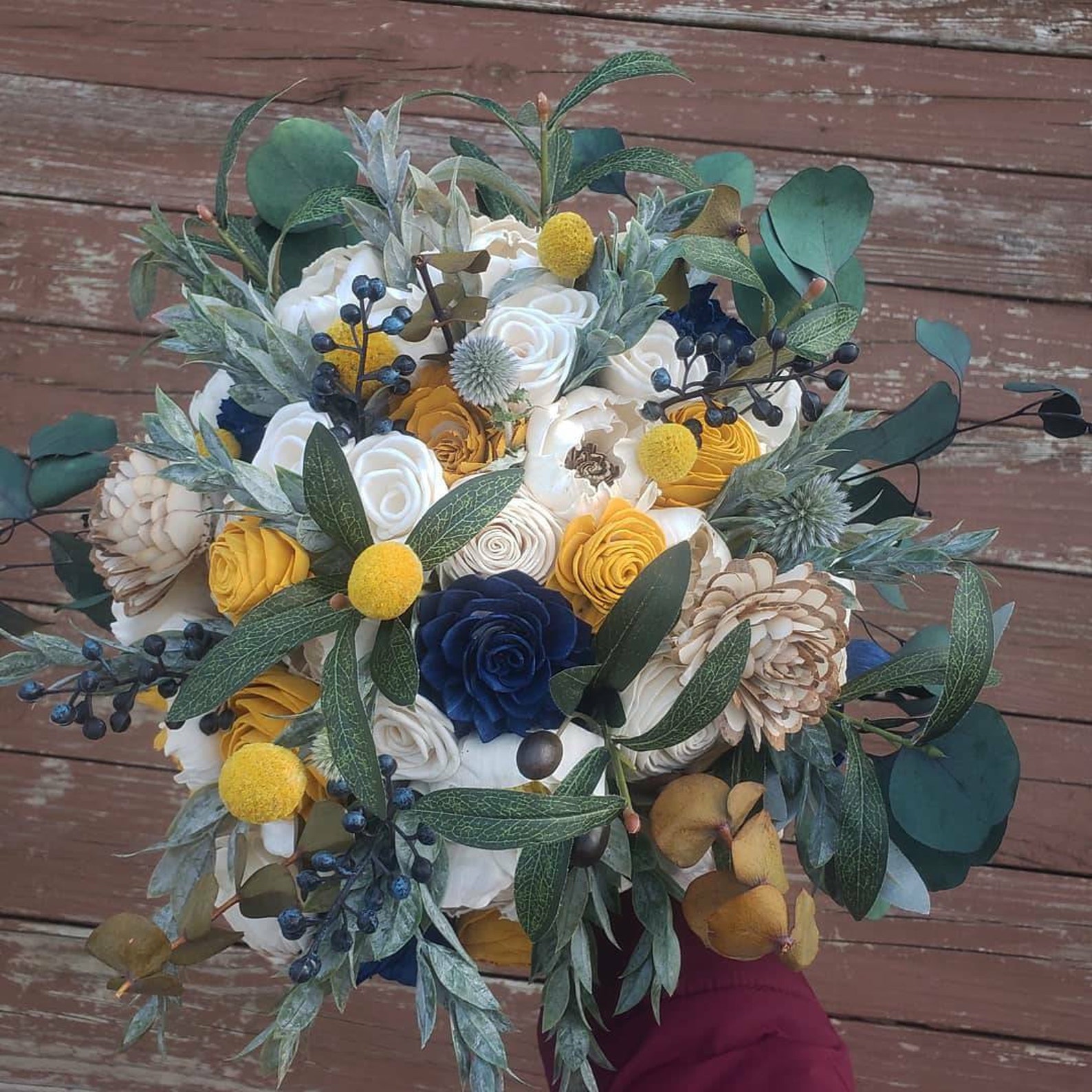 Mustard Yellow and Blue Wedding Bouquet Sola Wood Flowers - Etsy
