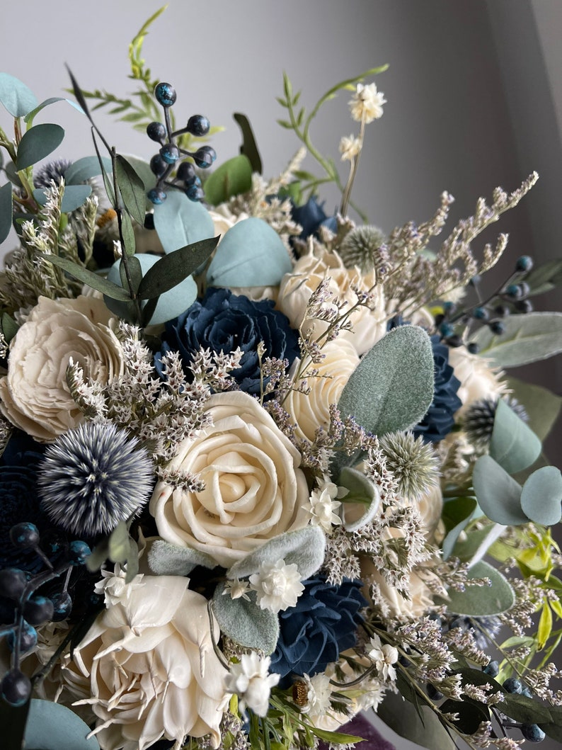 Steel Blue Wedding Bouquet, Sola Wood Flowers - Etsy