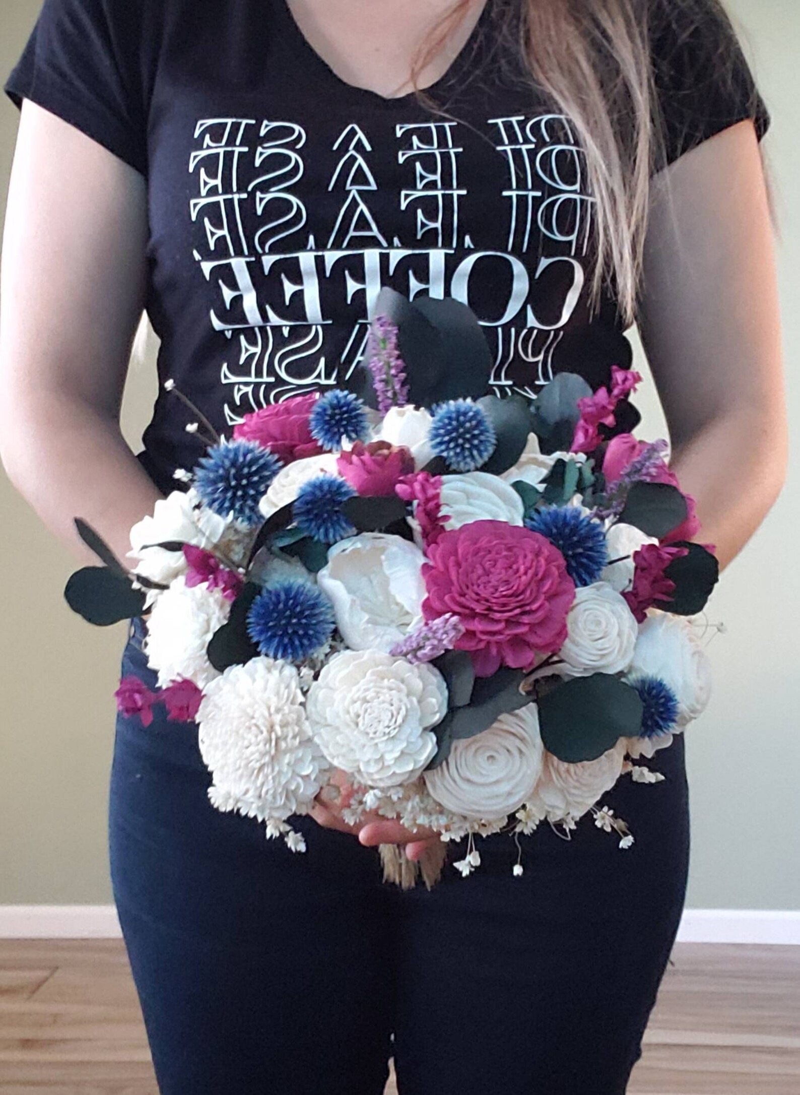 Fuschia and Blue Keepsake Bouquet Bridal Bouquet Sola Wood - Etsy