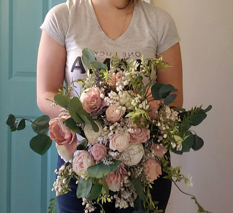 Dusty Rose and Blush Boho Wedding Bouquet Sola Wood Flowers | Etsy