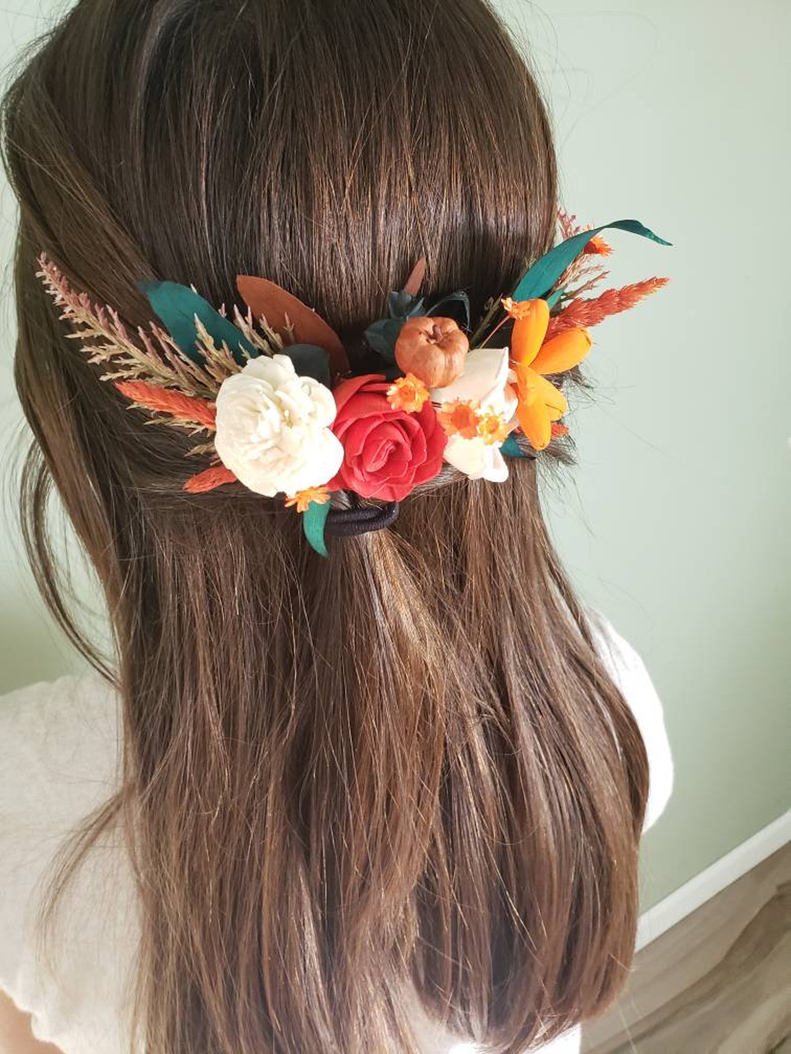 Shades of Orange and Pumpkin Floral Hair Comb Sola Wood - Etsy