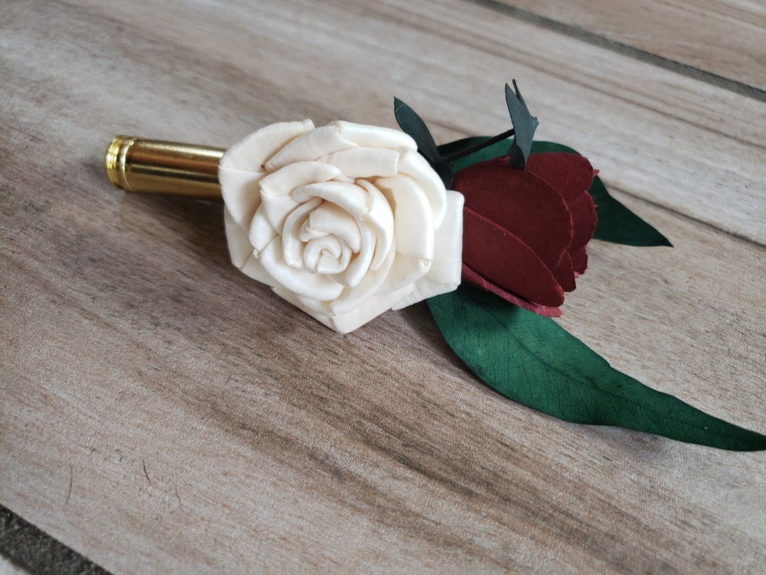 Bullet Casing Boutonniere, Burgundy Boutonniere, Burgundy White ...