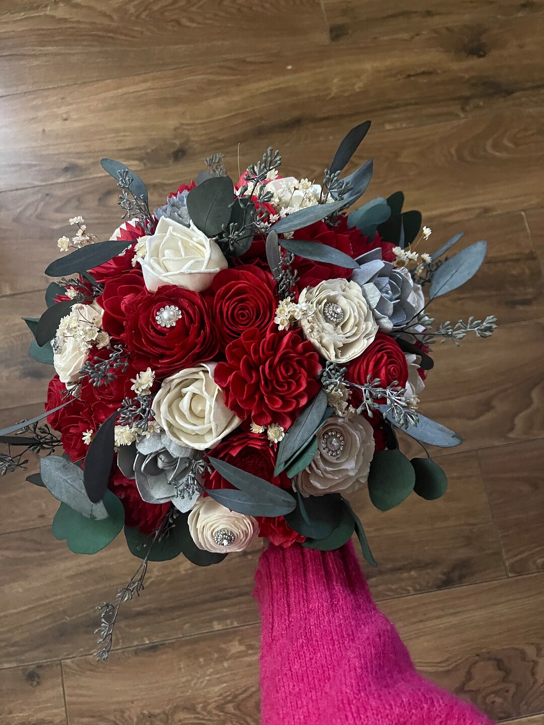 Red and Silver Wedding Bouquet, Keepsake Bouquet - Etsy
