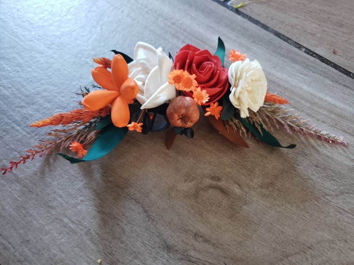 Shades of orange and pumpkin floral hair comb sola wood | Etsy