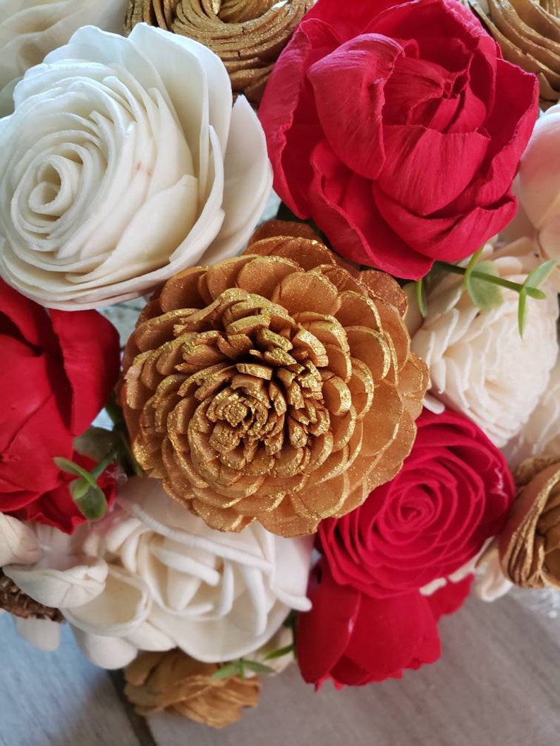 Red and Gold Bouquet Sola Wood Flower Bouquet Bright Red | Etsy
