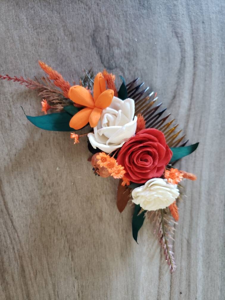 Shades of Orange and Pumpkin Floral Hair Comb Sola Wood - Etsy