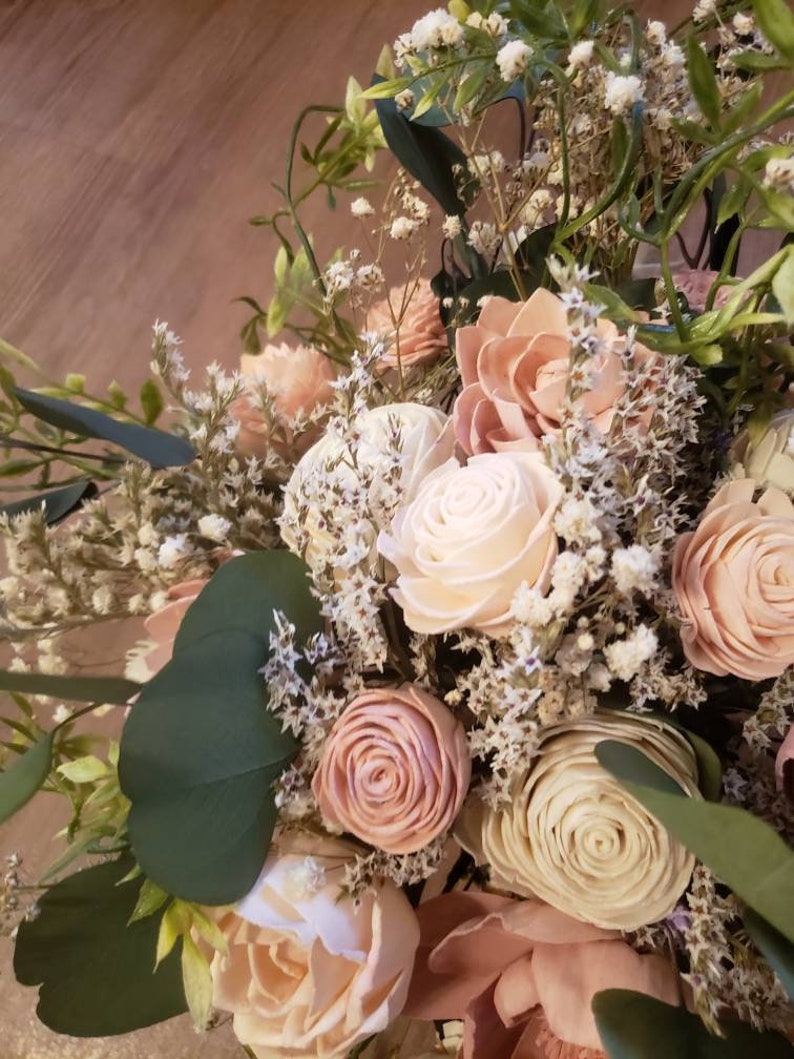 Dusty Rose and Blush Boho Wedding Bouquet Sola Wood Flowers | Etsy