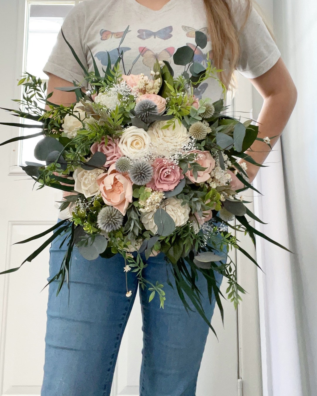 Blush Boho Fall Wedding Bouquet, Sola Wood Flowers - Etsy