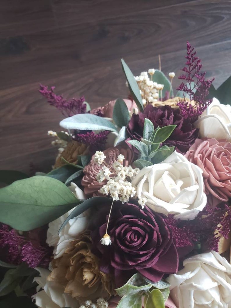 Cabernet Dusty Rose and Gold Wedding Bouquet Sola Wood - Etsy
