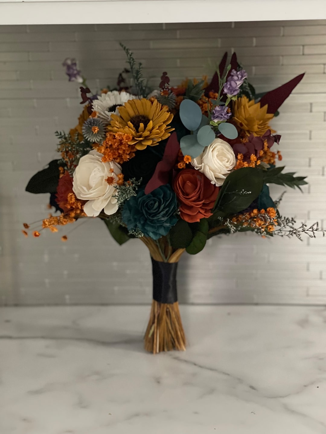 Fall Bridal Bouquet – Sunflower & Terracotta Sola Wood Wedding Flowers ...
