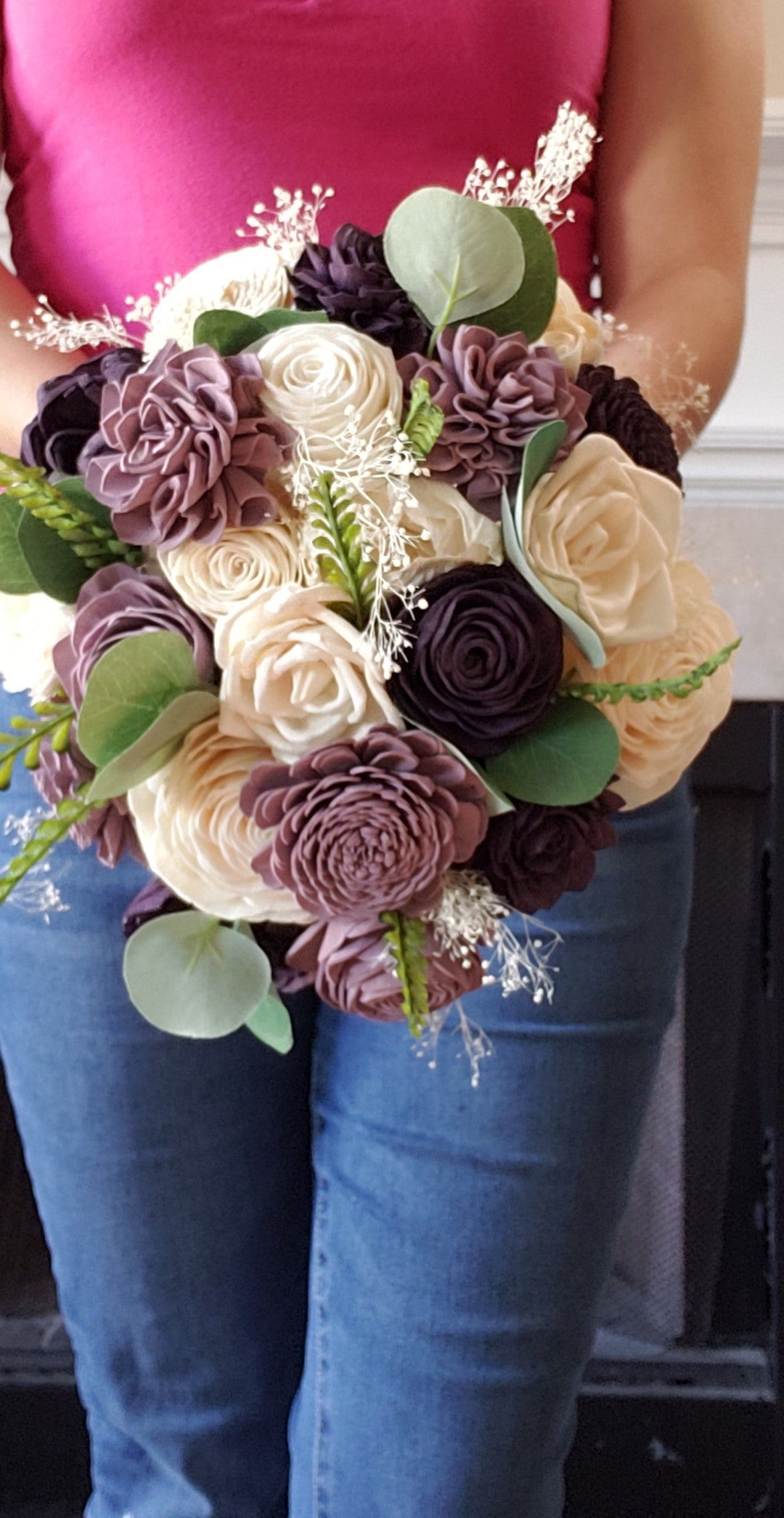 Plum Rose Quartz Bouquet, Rose Quartz Bouquet, Sola Wood Flower Bouquet ...