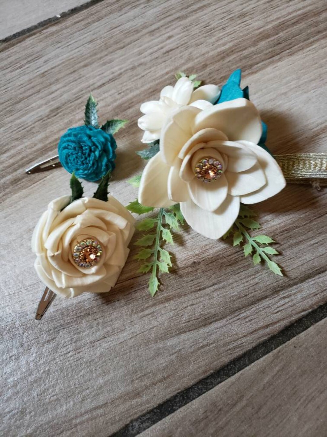 Corsage and Hair Pins Set Turquoise Corsage Sola Wood - Etsy