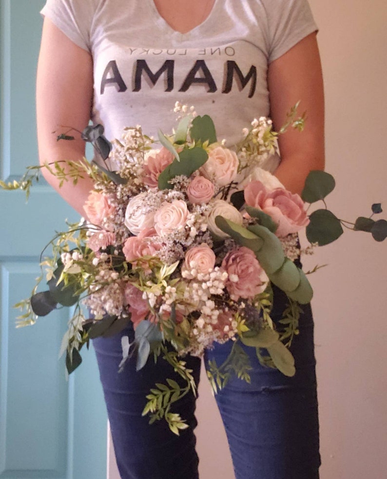 Dusty Rose and Blush Boho Wedding Bouquet Sola Wood Flowers | Etsy