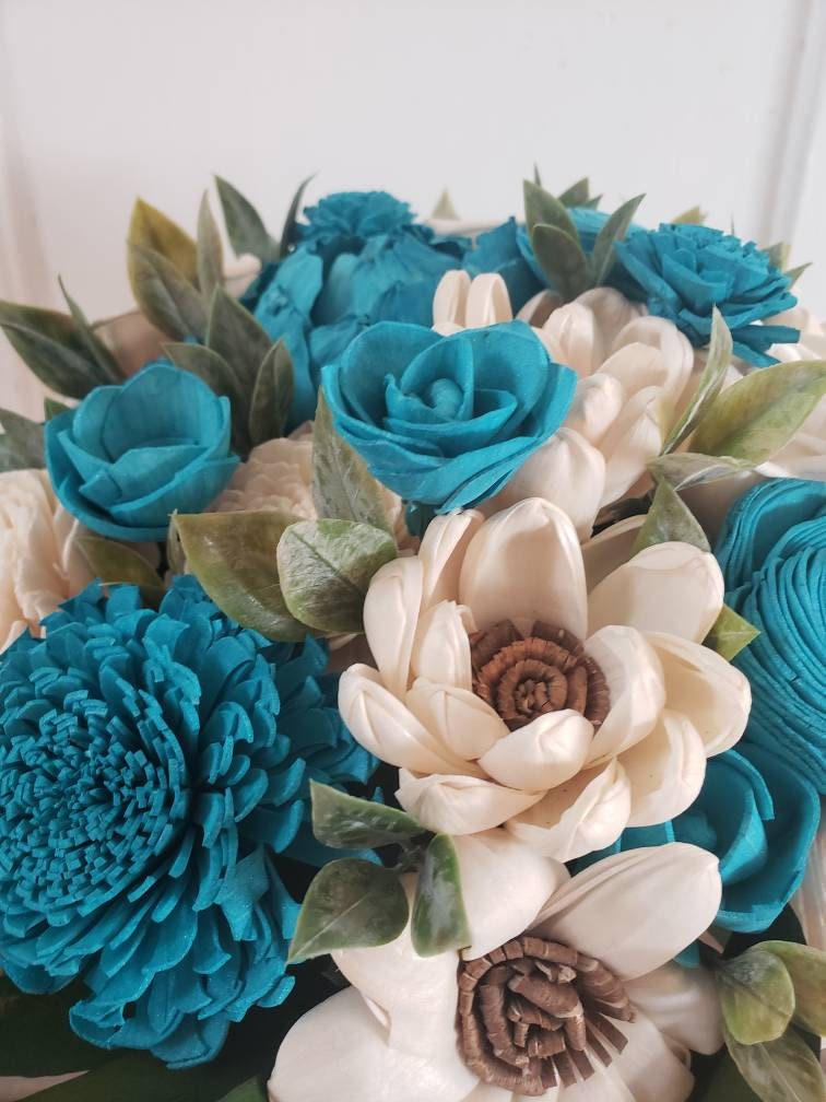 Turquoise Wedding Bouquet Sola Wood Flowers Turquoise and - Etsy