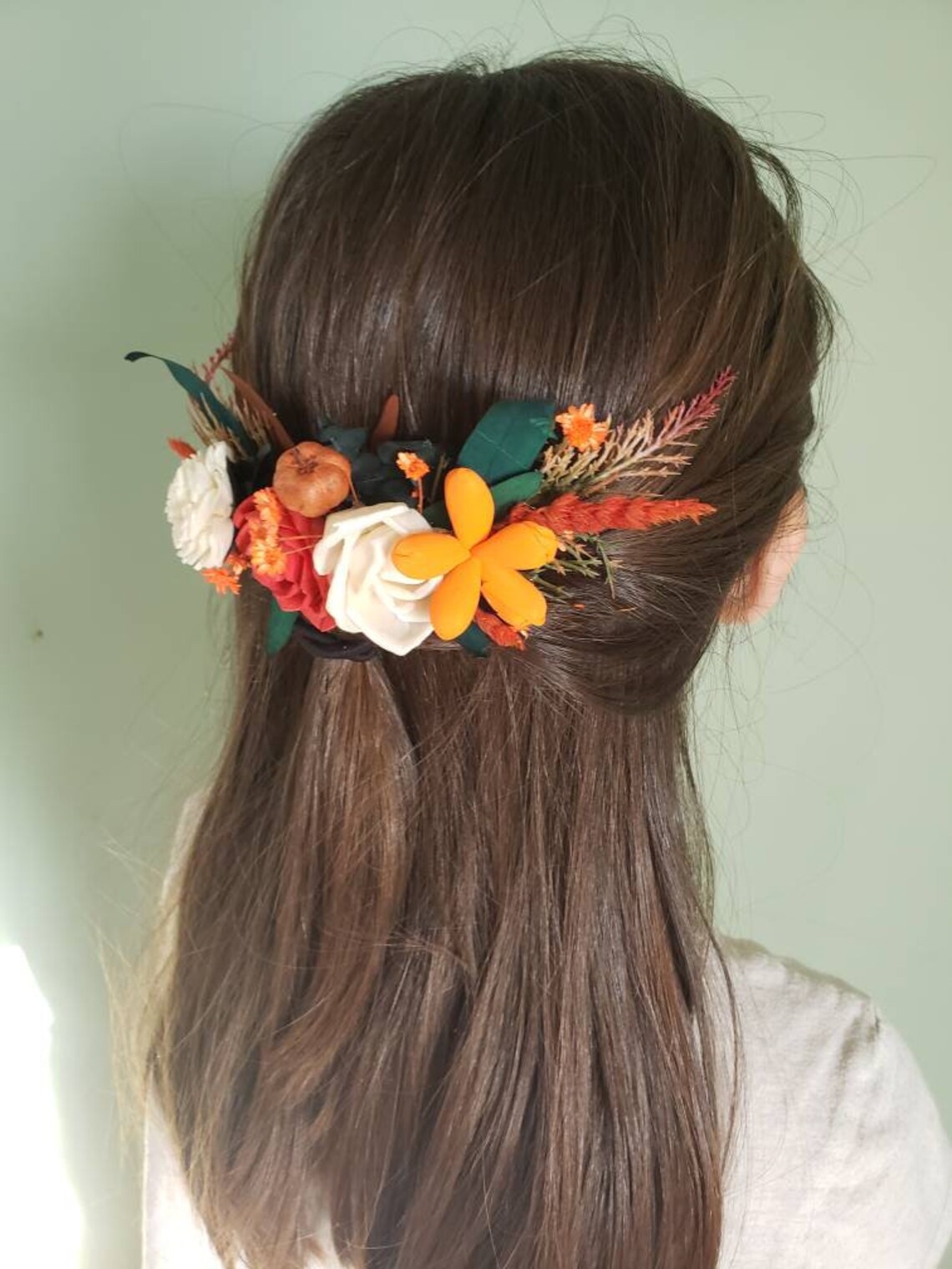 Shades of orange and pumpkin floral hair comb sola wood | Etsy