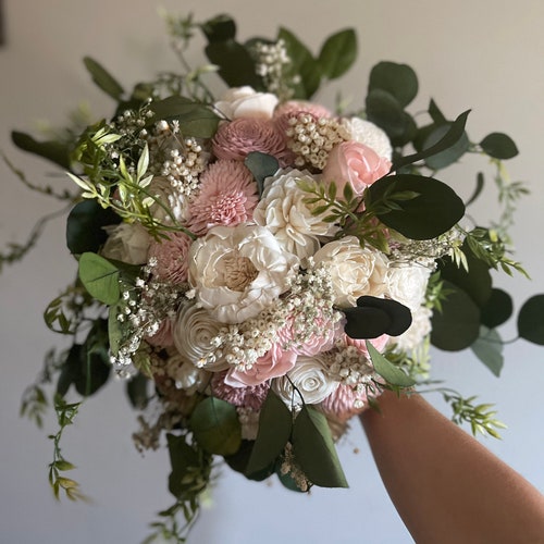 Dusty Rose and Blush Boho Wedding Bouquet Sola Wood Flowers | Etsy