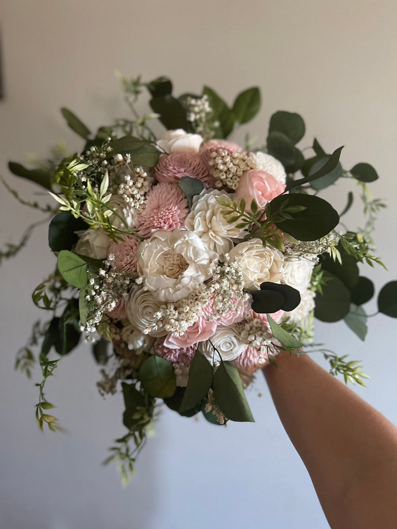 Dusty Rose and Blush Boho Wedding Bouquet Sola Wood Flowers | Etsy