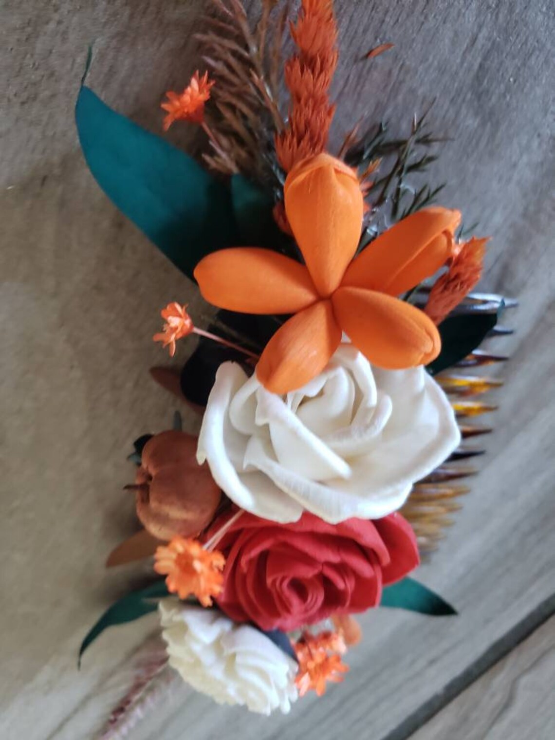 Shades of Orange and Pumpkin Floral Hair Comb Sola Wood - Etsy