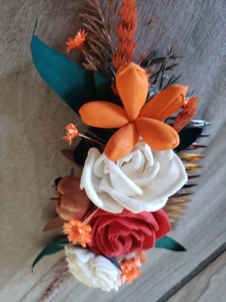 Shades of Orange and Pumpkin Floral Hair Comb Sola Wood - Etsy