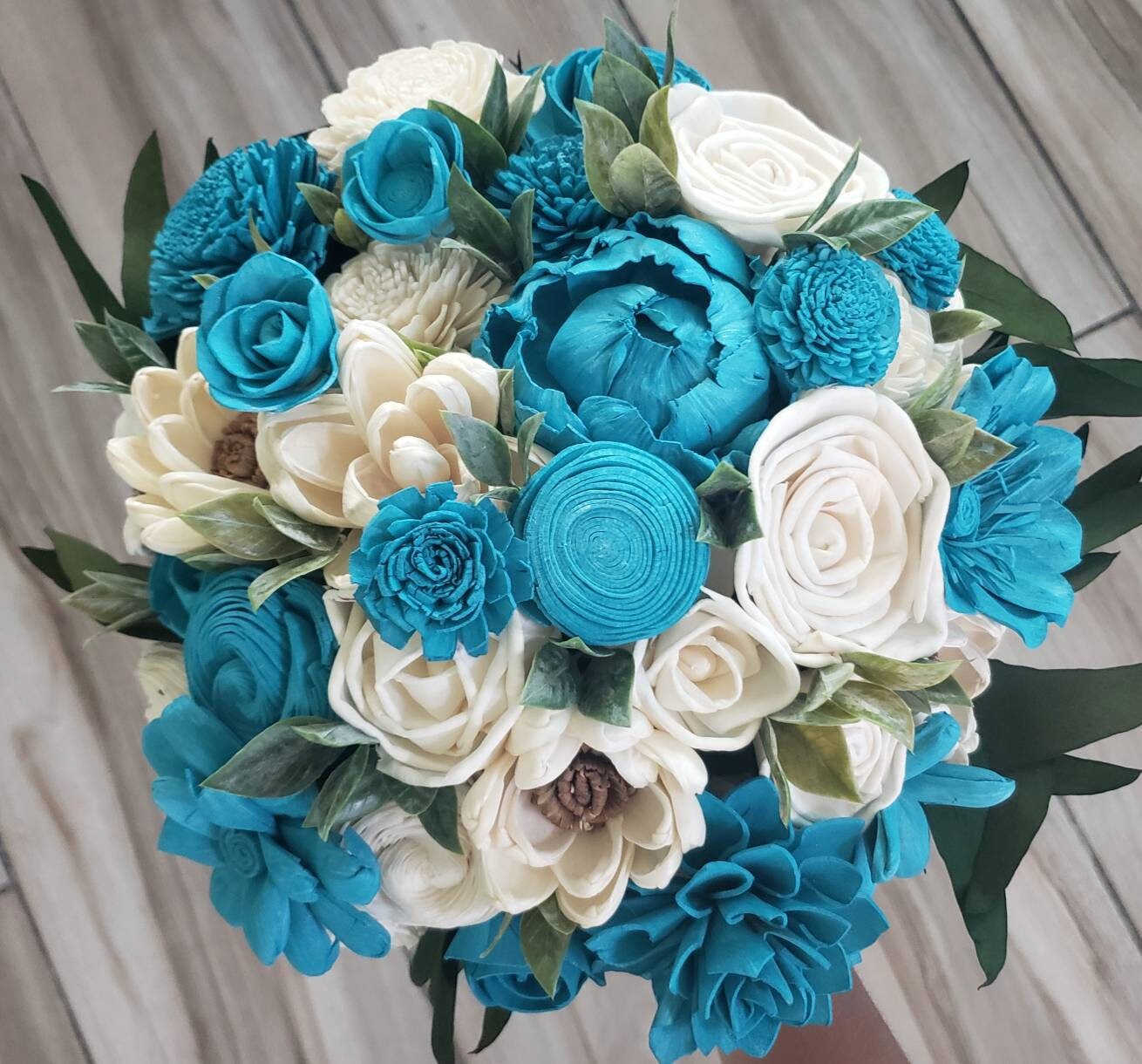 Turquoise Wedding Bouquet Sola Wood Flowers Turquoise and - Etsy