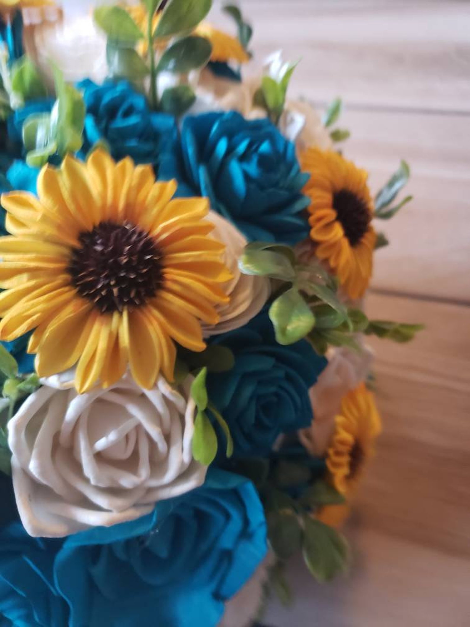 Turquoise and Yellow Sunflowers Wedding Bouquet Sola Wood - Etsy
