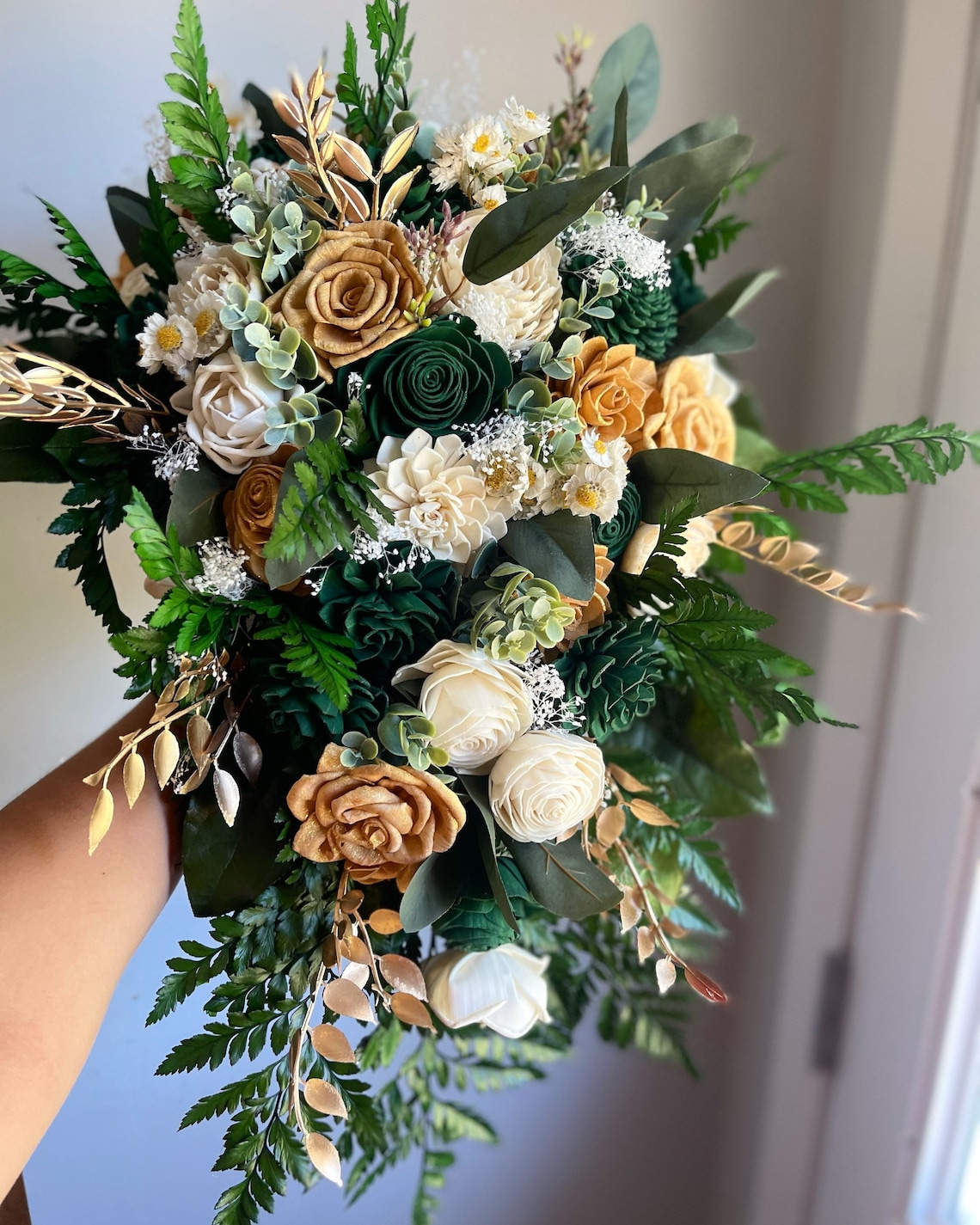 Emerald Green and Gold Wedding Bouquet Sola Wood Flowers - Etsy